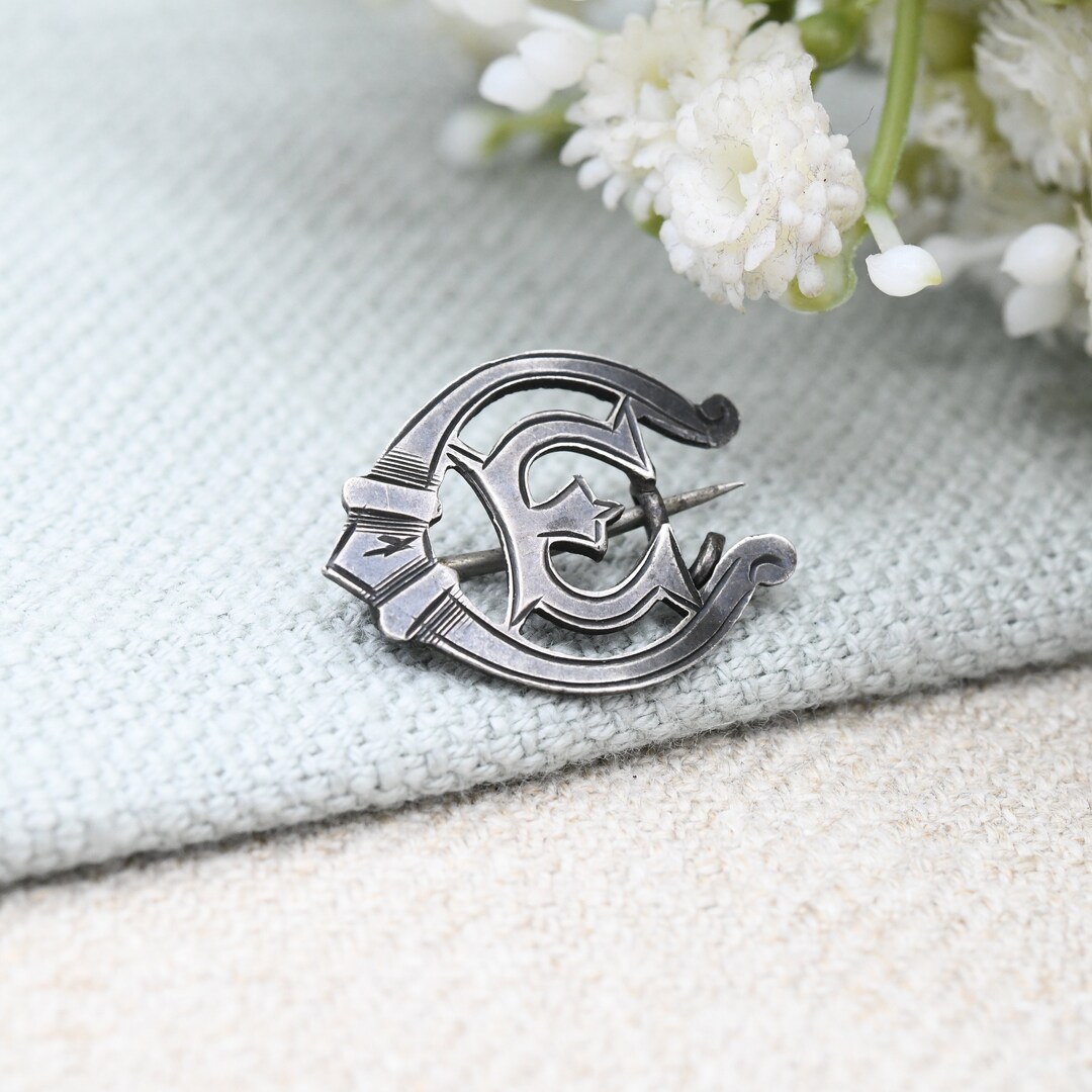 Antique Sterling Silver Letter E Brooch 1903 Edwardian Sentimental Name ...