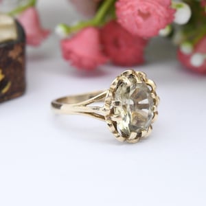 Vintage 9ct Gold Citrine Ring 1980 Cocktail Ring Large Faceted Gemstone ...