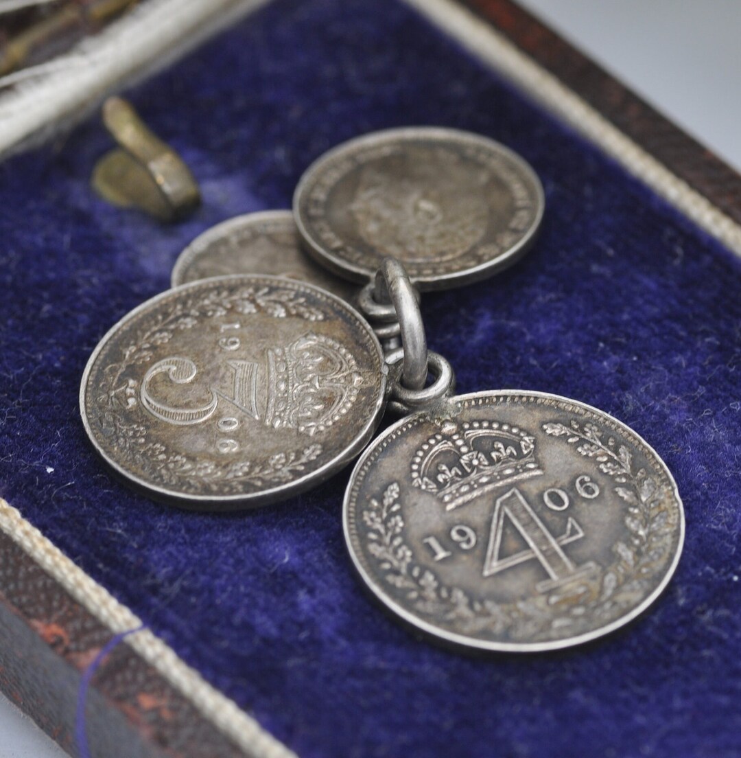 Antique 1906 Edwardian Maundy Money Fob Collection - Silver Coins 1p 2p ...