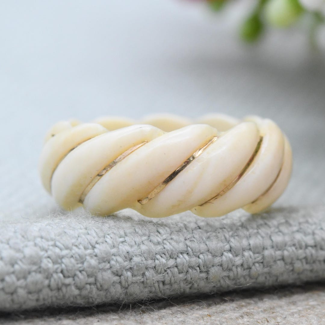 Vintage 9ct Gold Bone Ring Carved Spiral Band - Gold Inlay Wrapped ...