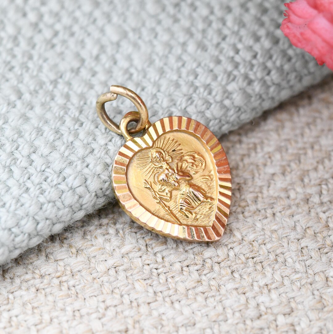 Vintage 9ct Gold Georg Jensen St Christopher Heart Pendant 1982 Patron ...