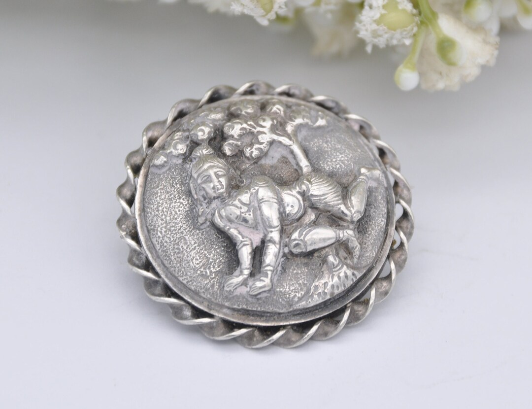 Antique Sterling Silver Indian Goddess Brooch - Repousse Tree and God ...