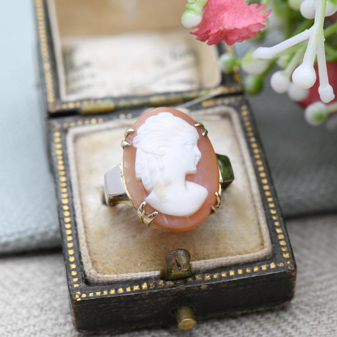Vintage 9ct Gold Cameo Ring 1960 by W T Toghill Wtt&co - Oval Shell ...