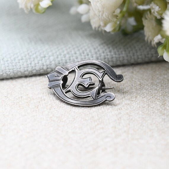 Antique Sterling Silver Letter E Brooch 1903 Edwardia… - Gem