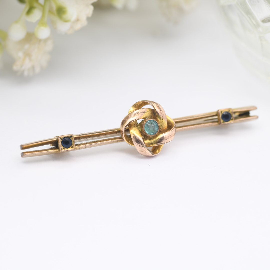 Antique Edwardian Rolled Gold Bar Brooch With Three Blue Paste Stones ...