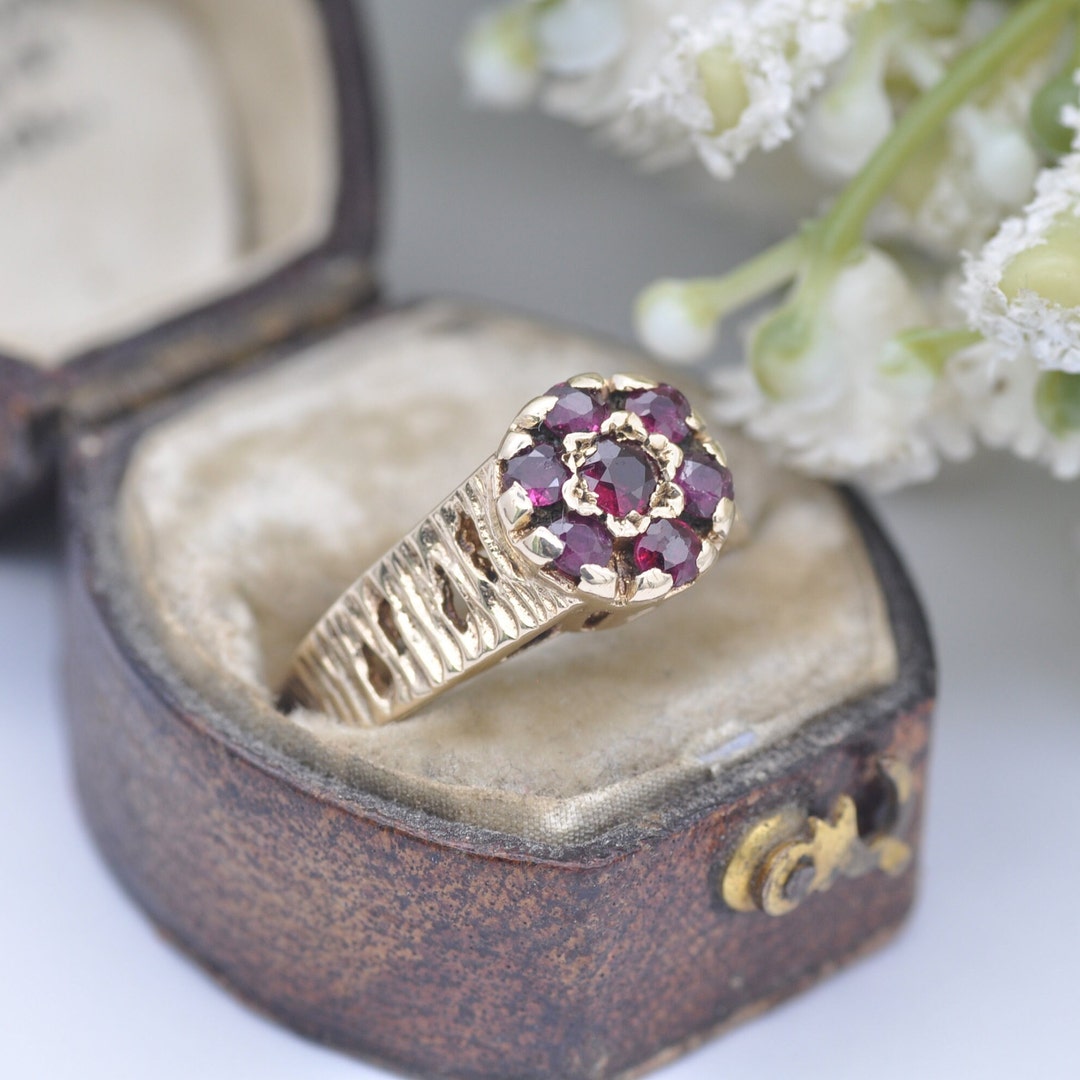Vintage 9ct Gold Ruby Cluster Ring Mid-century by Slade & Kempton 1971 ...