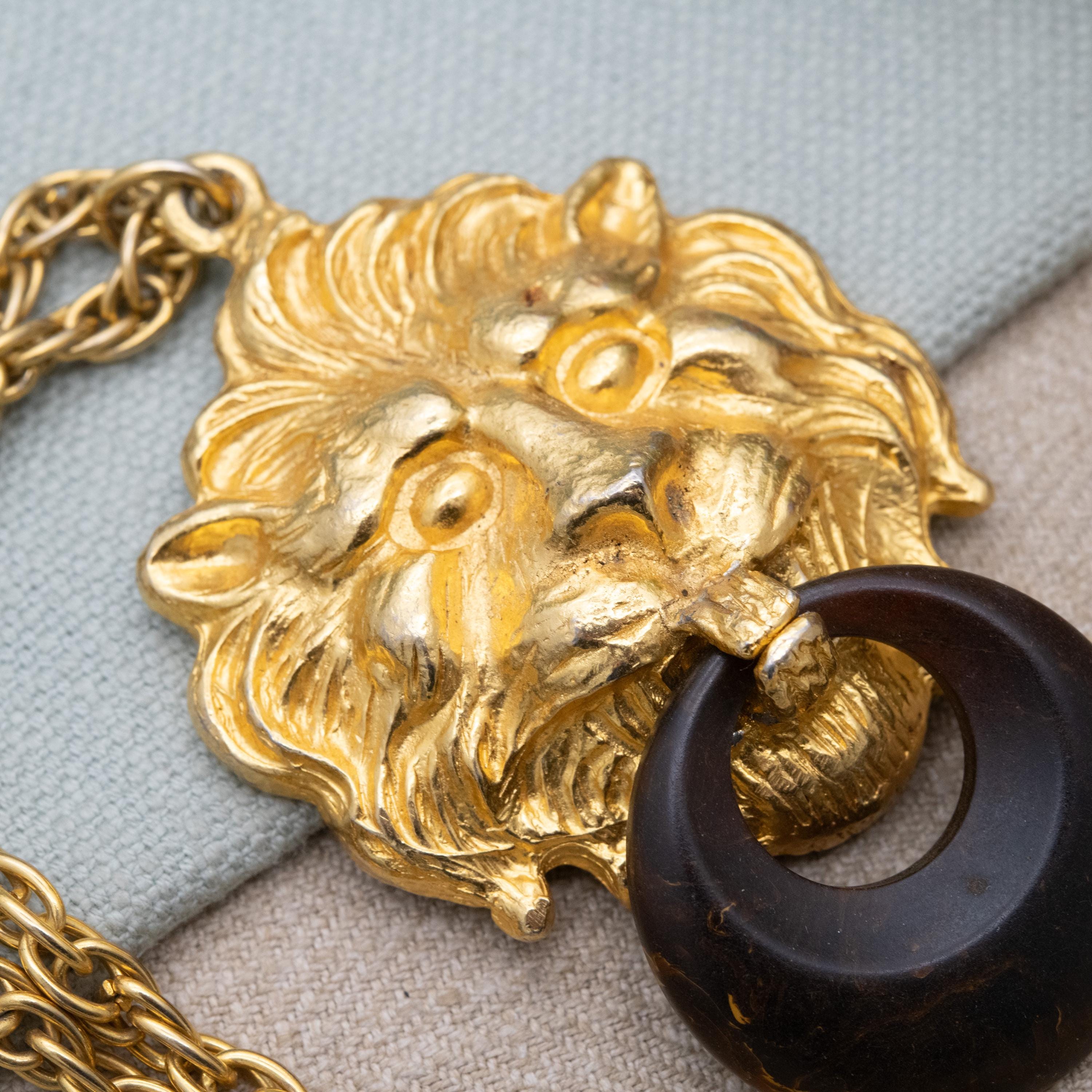 Vintage Kenneth Jay Lane Lion Head Door Knocker Pendant Necklace KJL ...