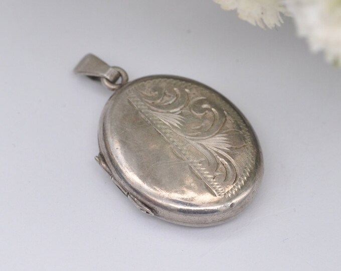 Vintage Sterling Silver Oval Locket Pendant 925 / Photo / Foliate ...