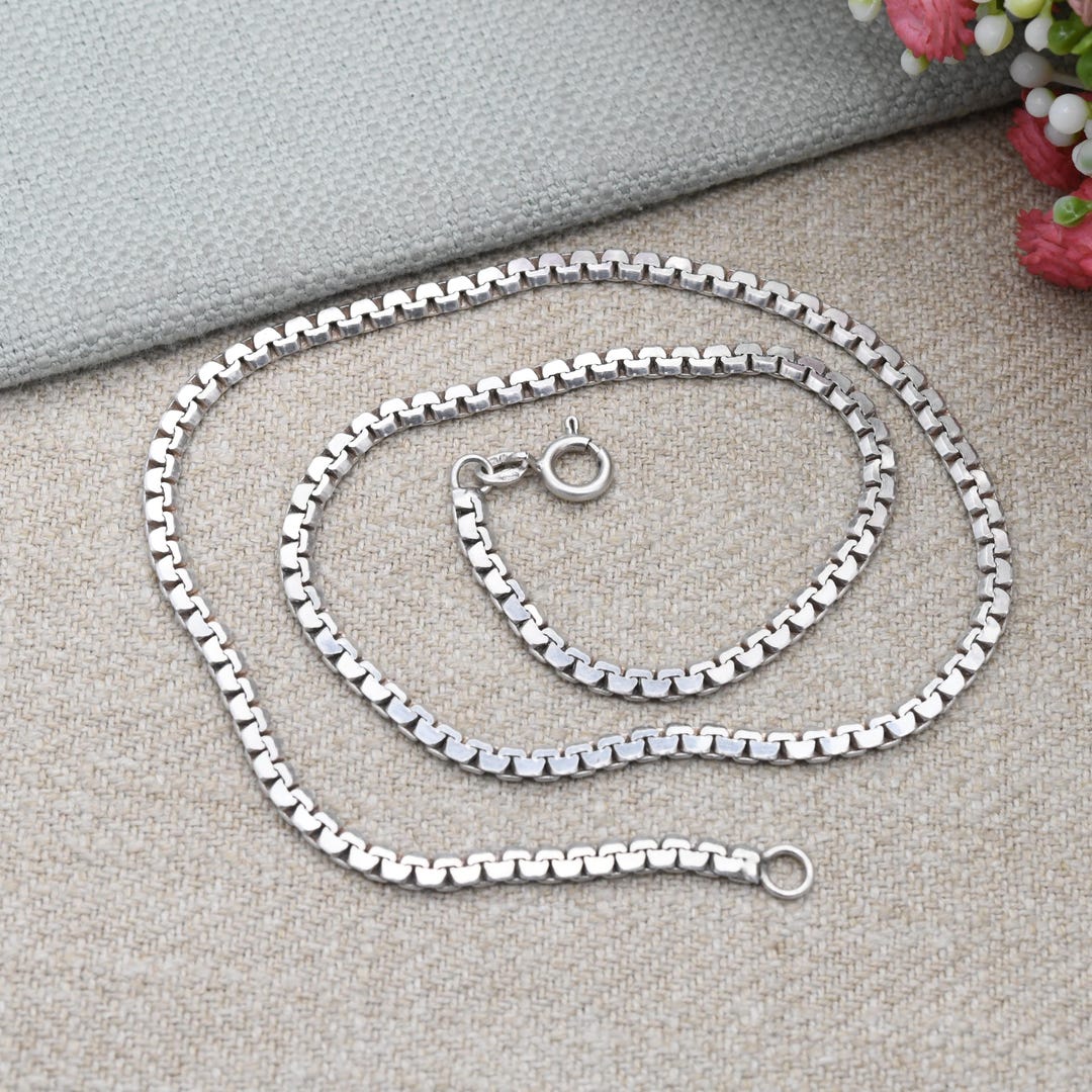 Vintage Sterling Silver Flat Box Chain Necklace - Quality Solid Silver ...