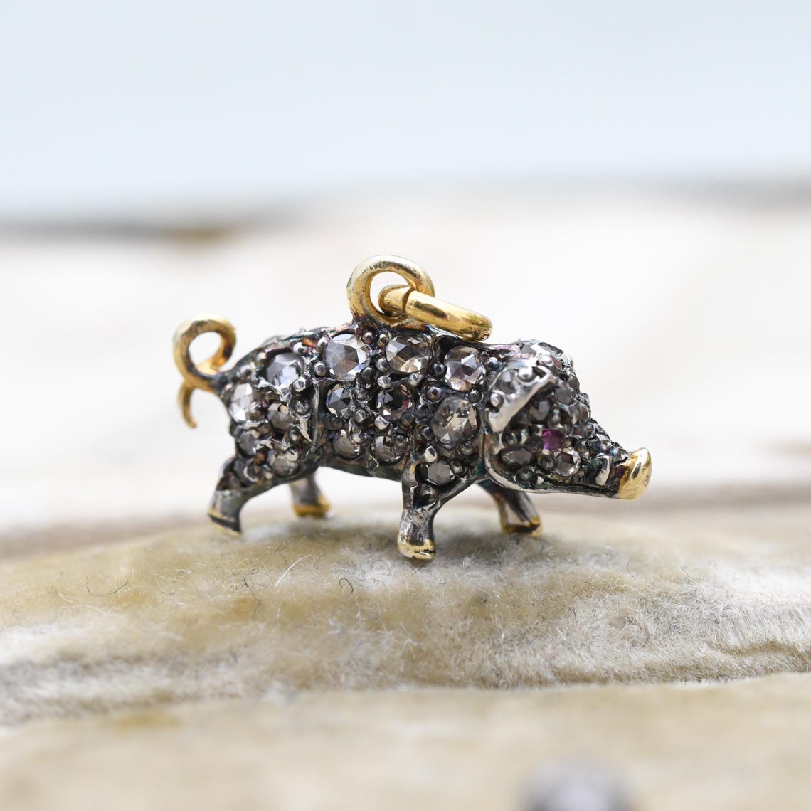 Antique Victorian Diamond and Ruby Pig Pendant Silver and Gold - Rose ...