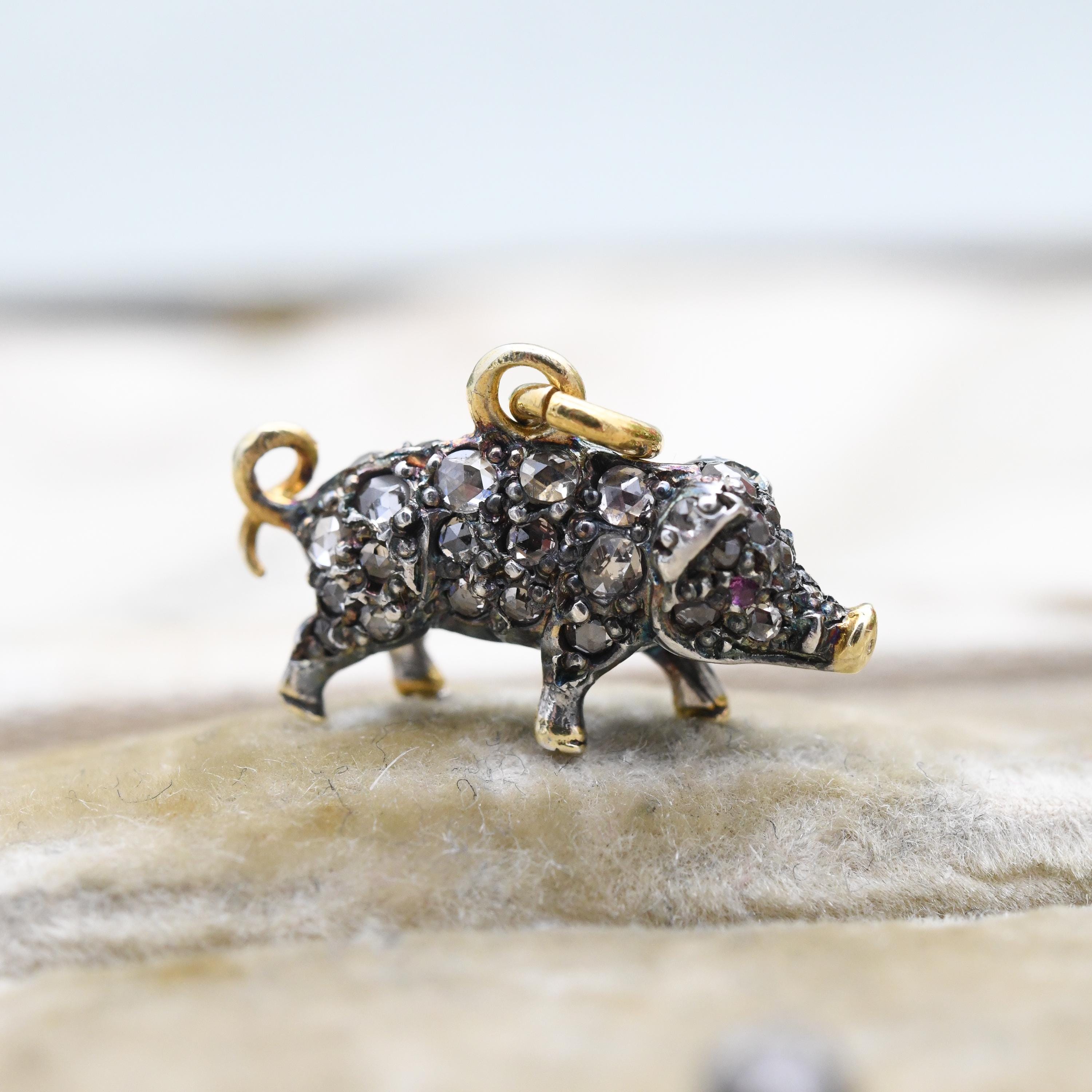 Antique Victorian Diamond and Ruby Pig Pendant Silver and Gold - Rose ...