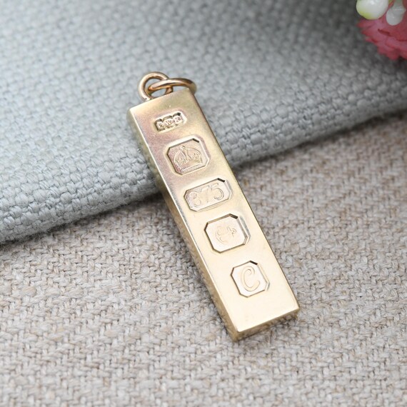 Vintage 9ct Gold Ingot Pendant 1977 By Eric Wallace N Gem