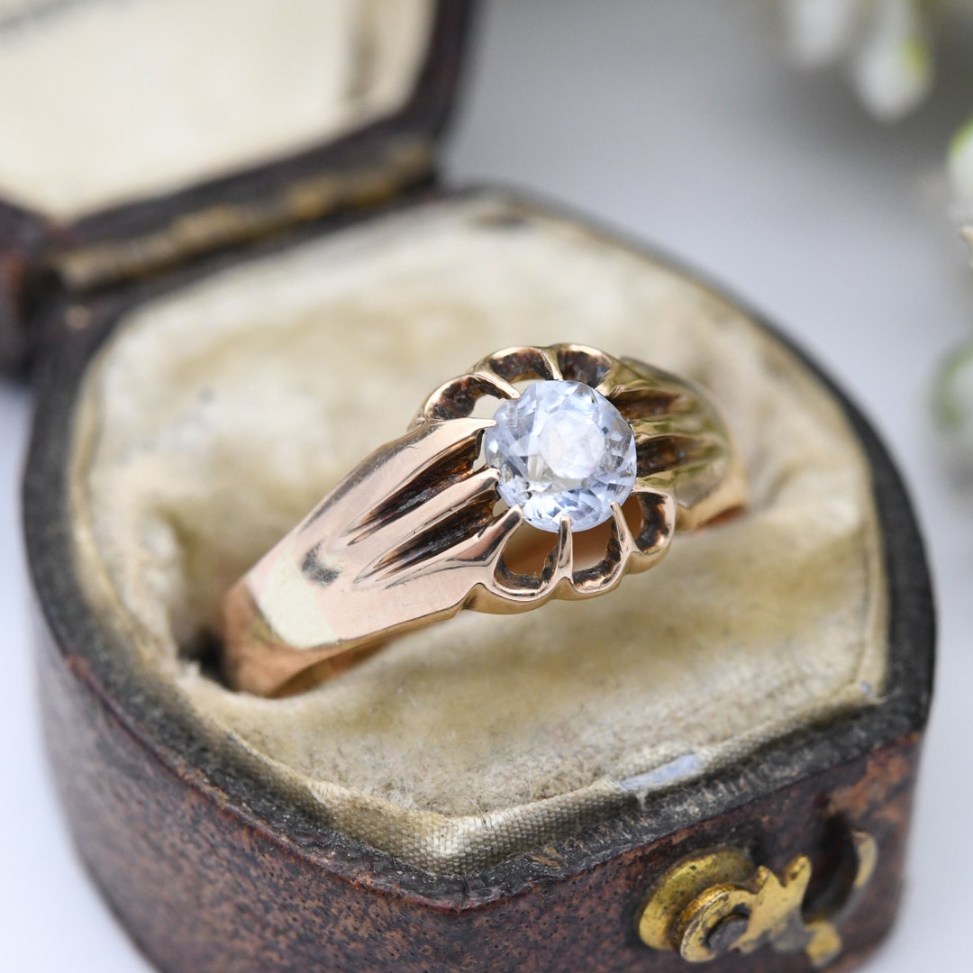 Antique Victorian 9ct Gold Solitaire Ring With Clear Paste Stone 1896 ...