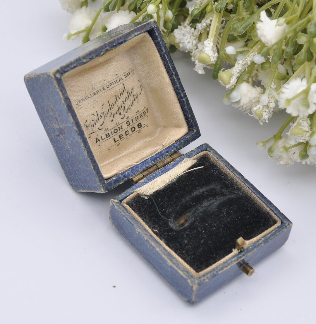 Vintage Blue Leather Ring Box - Leeds Industrial Co-operative Society ...