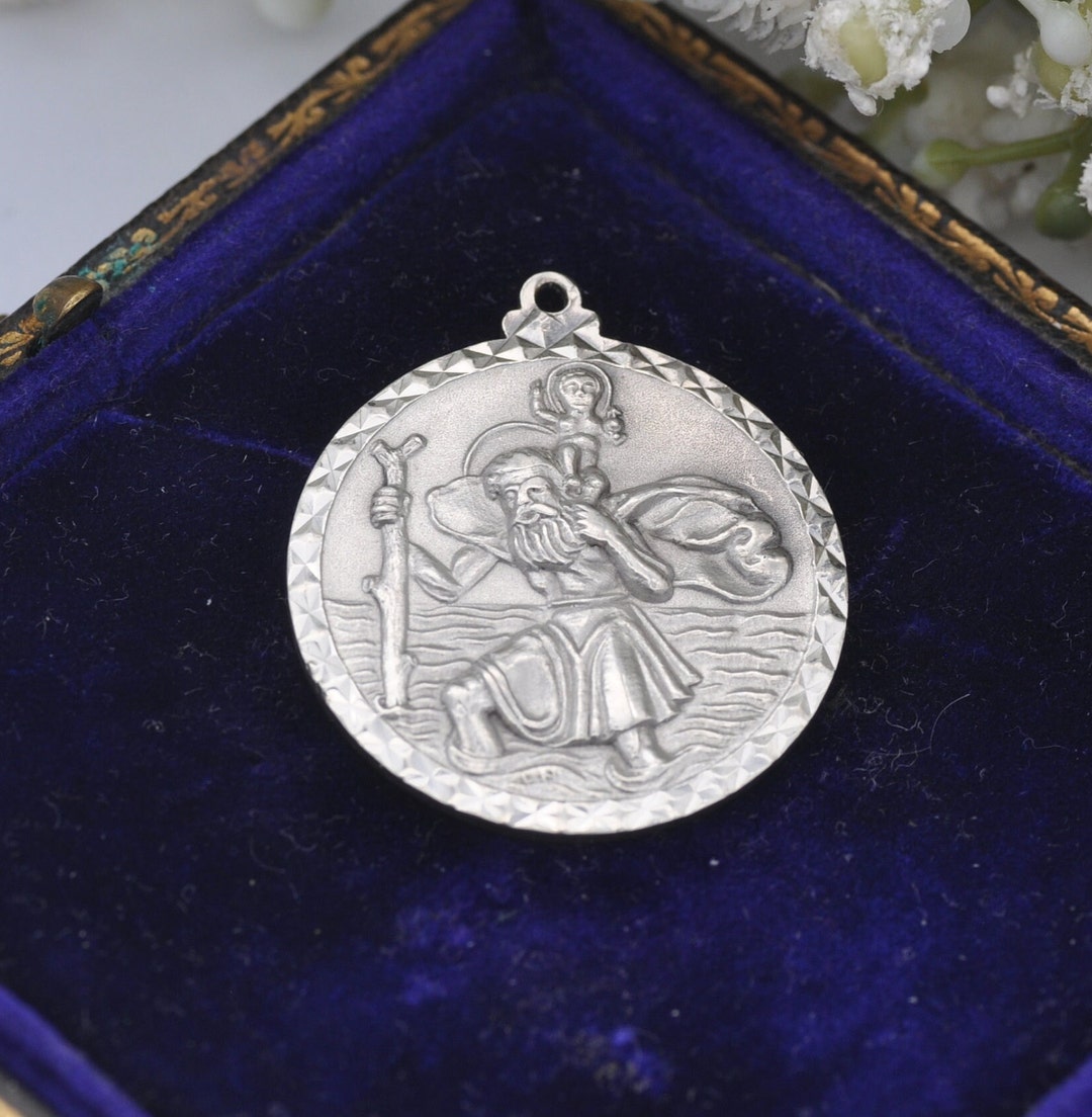 Vintage Sterling Silver St. Christopher Charm Pendant - Large Circle - Etsy