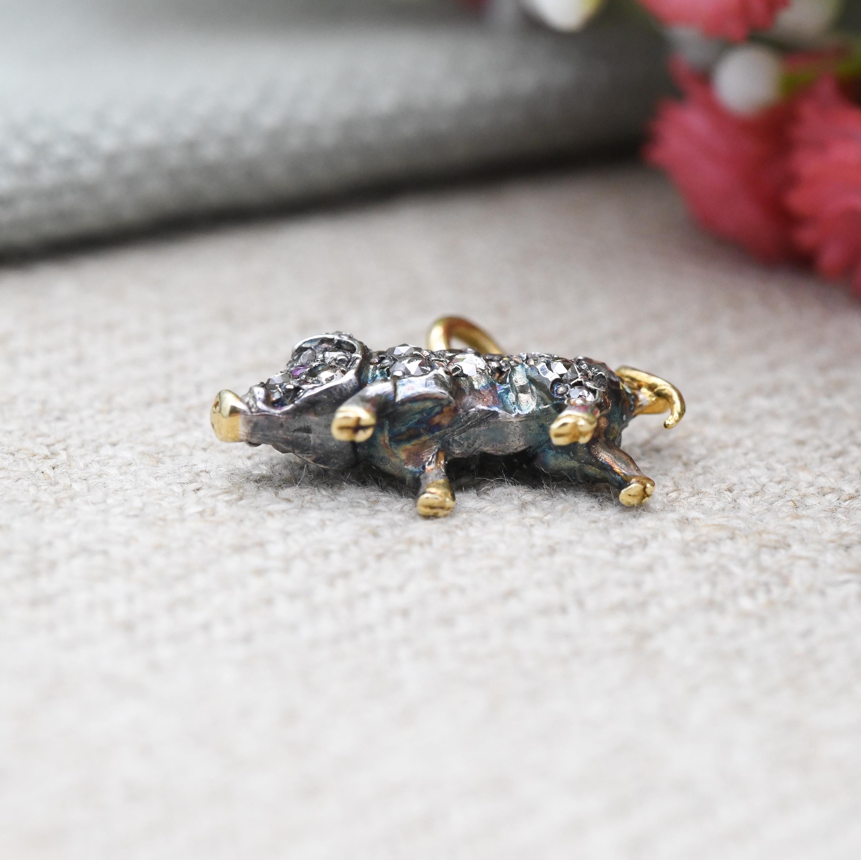 Antique Victorian Diamond and Ruby Pig Pendant Silver and Gold - Rose ...