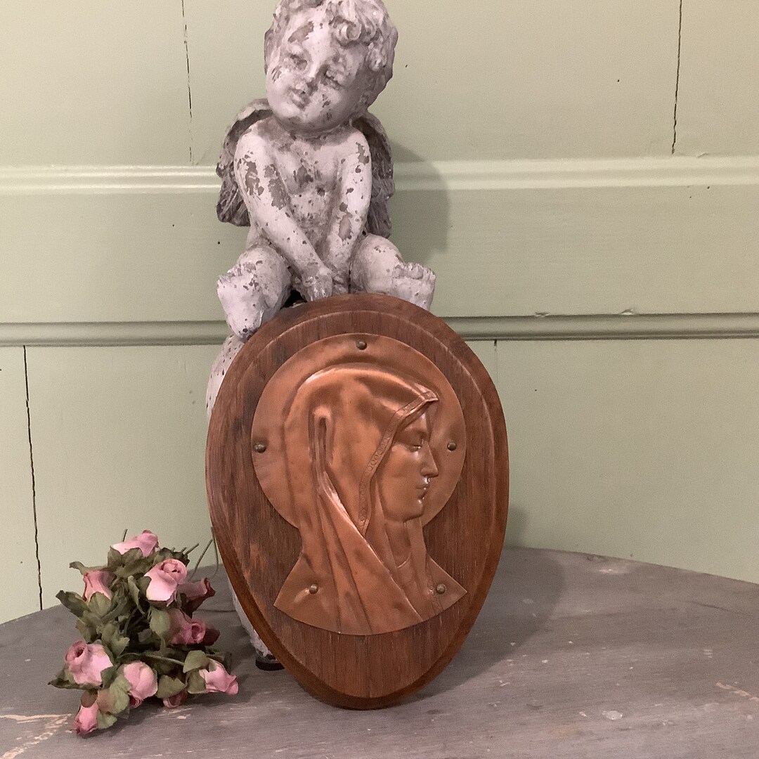 French Vintage Copper Virgin Mary Wall Plaque - Mid Century Religious ...