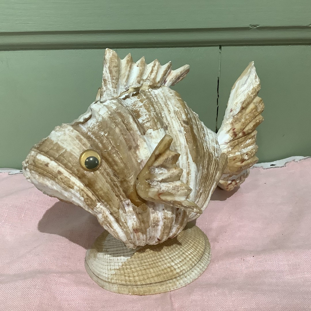 French Vintage Seashell Fish Figurine: 1970s Beach Decor - Etsy