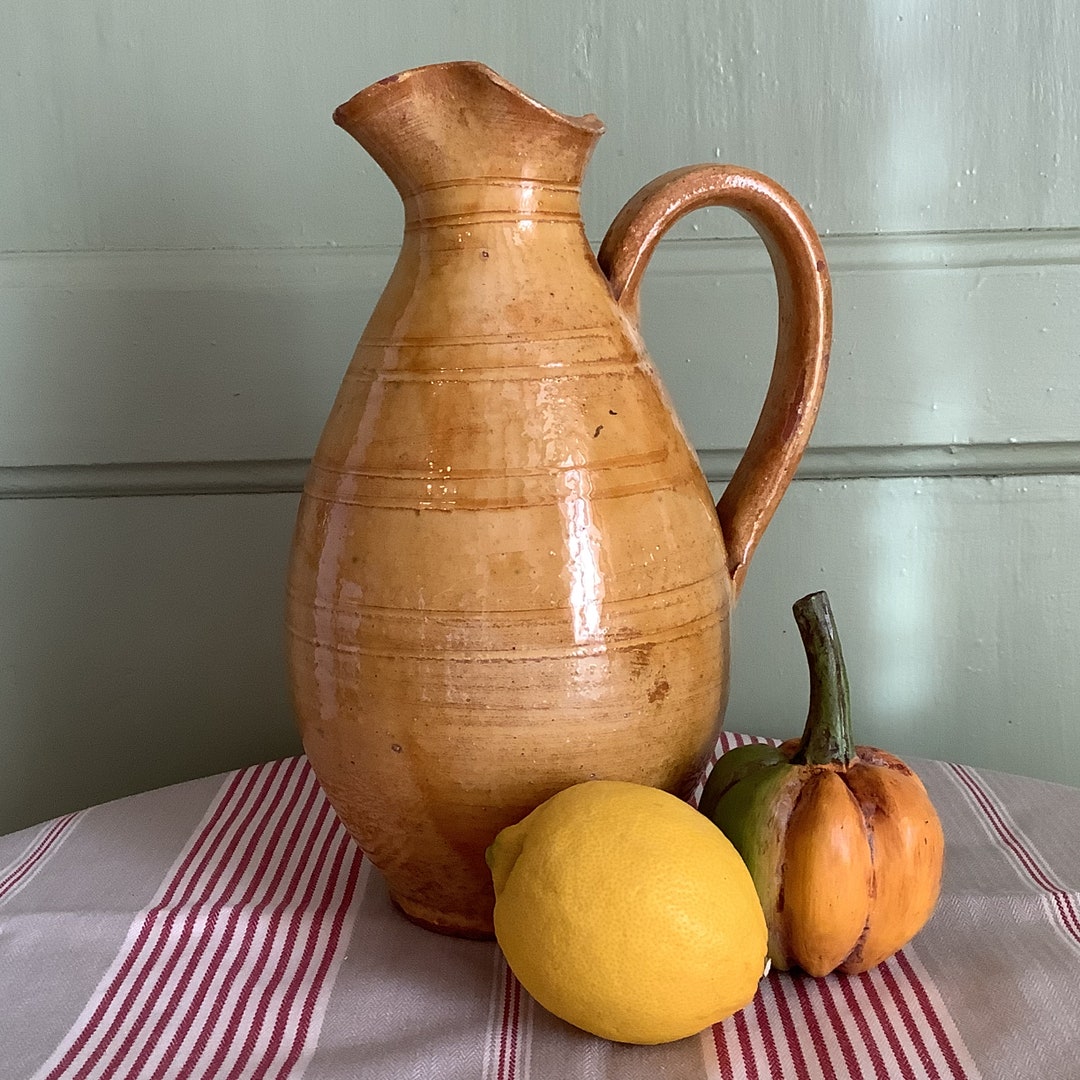 Antique French Ochre Yellow Glazed Earthenware Jug: Provençal Farmhouse ...