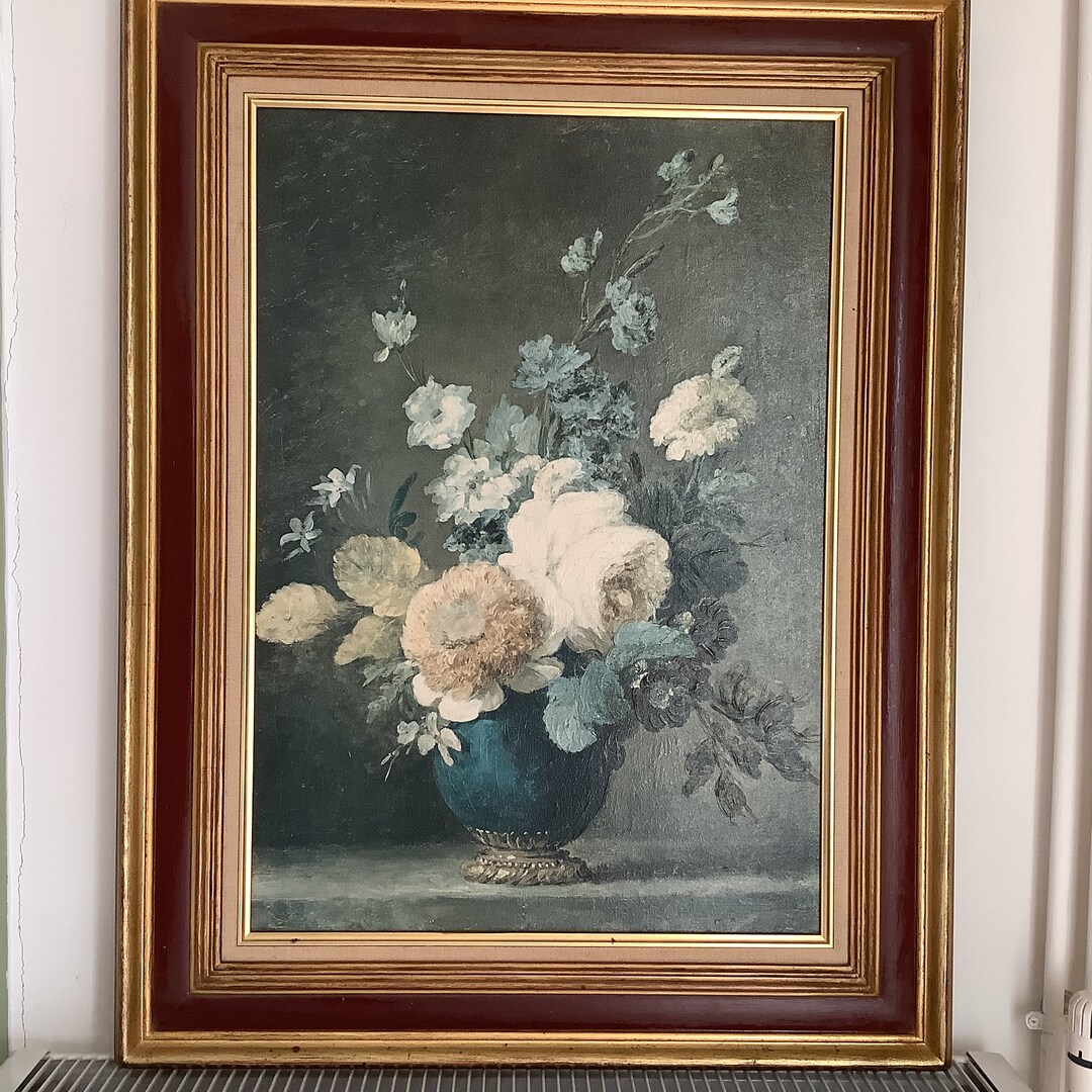 Framed Oleograph Vintage Print, Reproduction of Oil Painting, Flowers ...