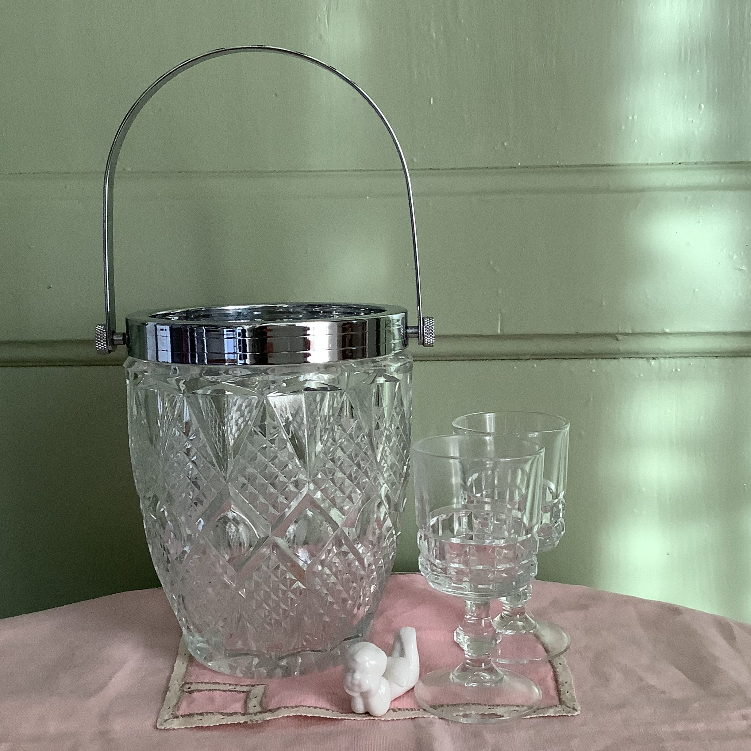 French Vintage Cut Glass and Chrome Ice Bucket Retro Bareware - Etsy