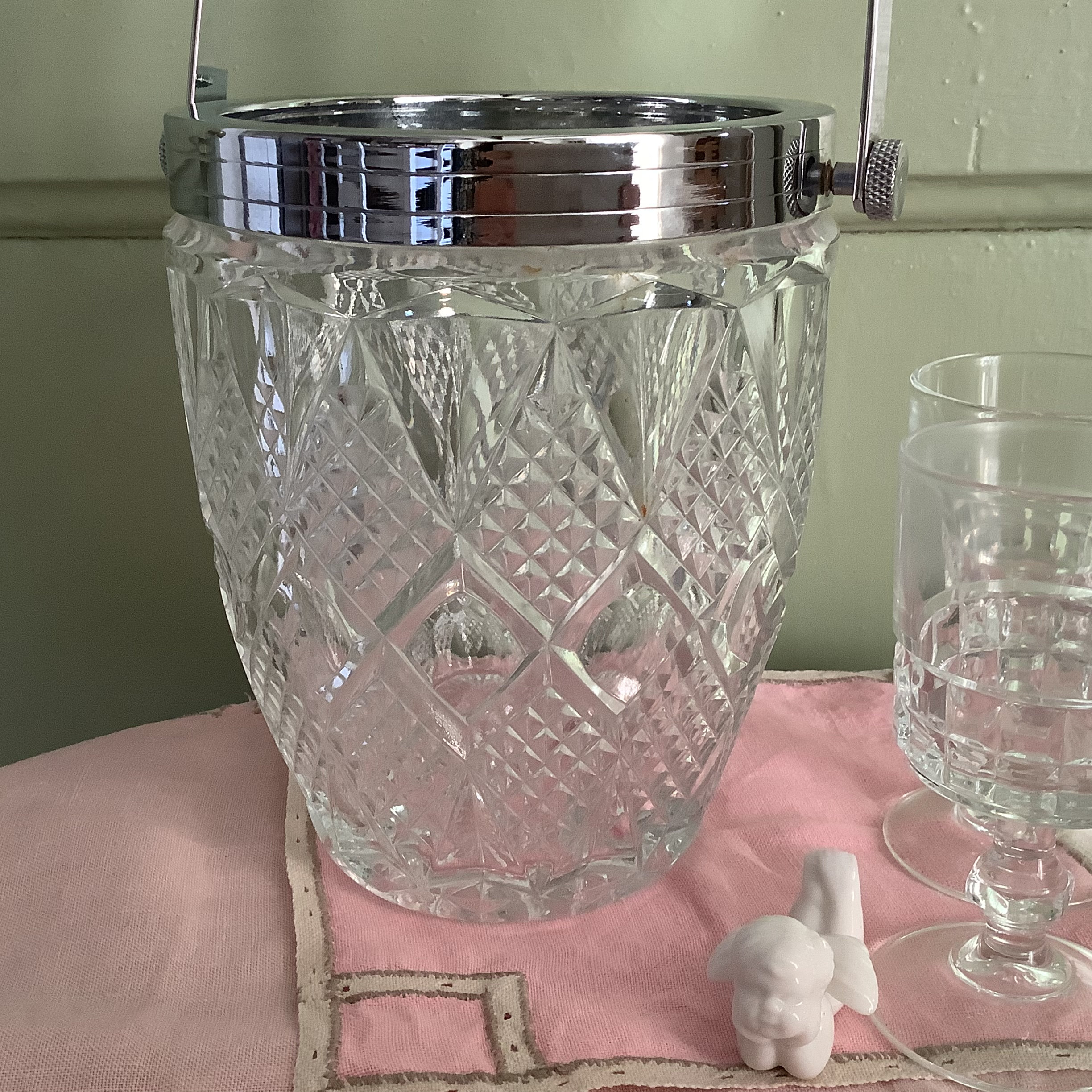 French Vintage Cut Glass and Chrome Ice Bucket Retro Bareware - Etsy