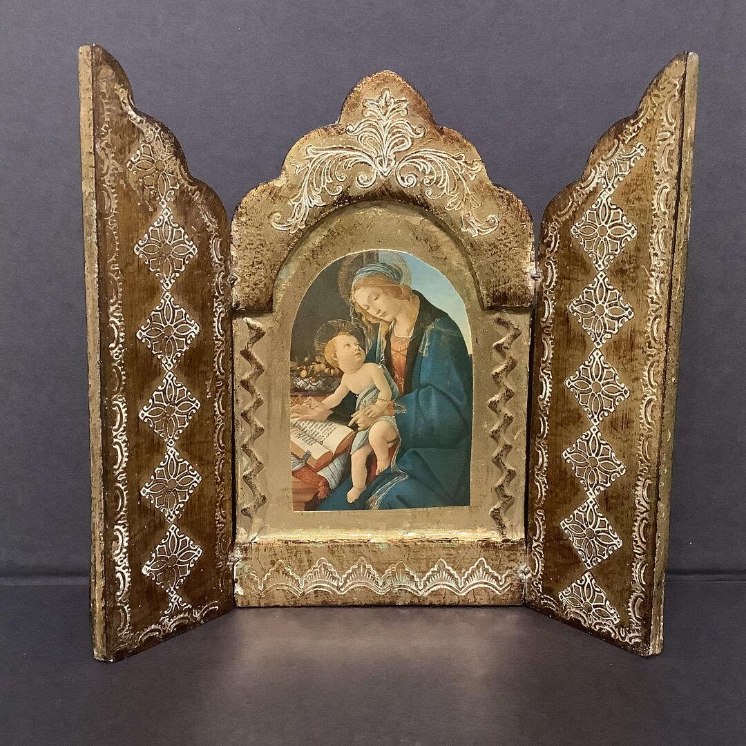 Vintage Florentine Gilt Triptych Icon: Botticelli Virgin and Child ...