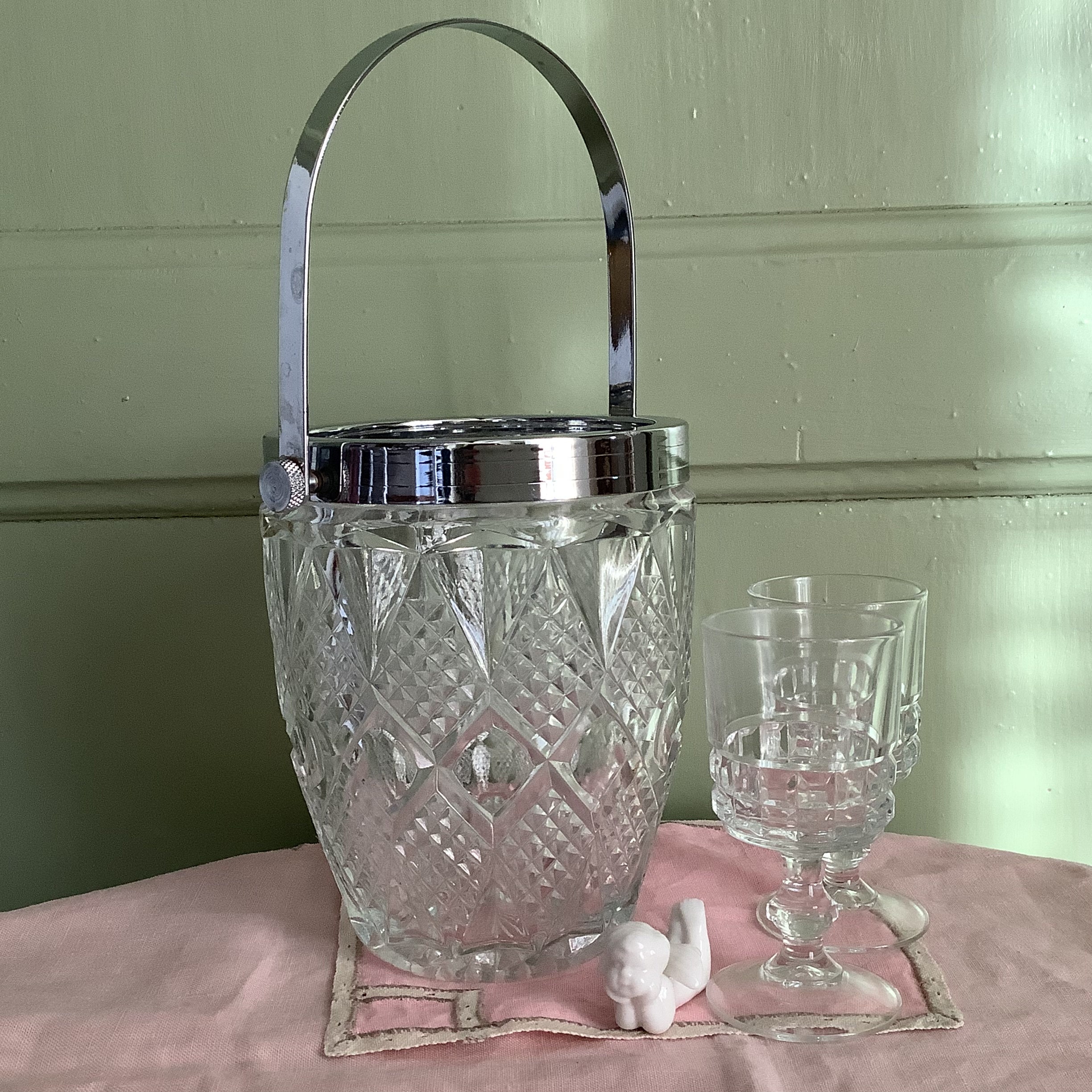 French Vintage Cut Glass and Chrome Ice Bucket Retro Bareware - Etsy