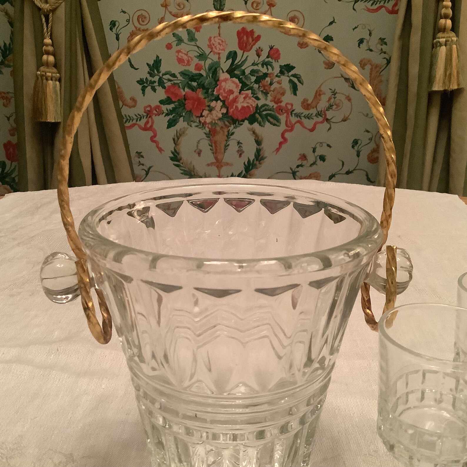 French Vintage Glass Ice Bucket Gold Metal Handel. Vintage - Etsy