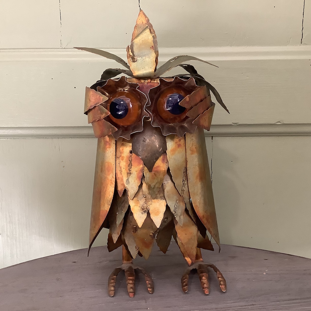 Brutalist Metal Owl in the Style of Curtis Jere 1970s, Sheet Metal MCM ...