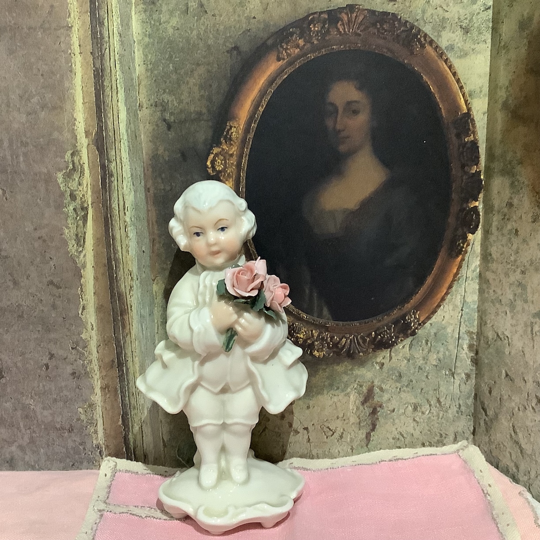 Antique German Karl Ens White Porcelain Baroque Boy With Roses 1919-1945, German Porcelain ...