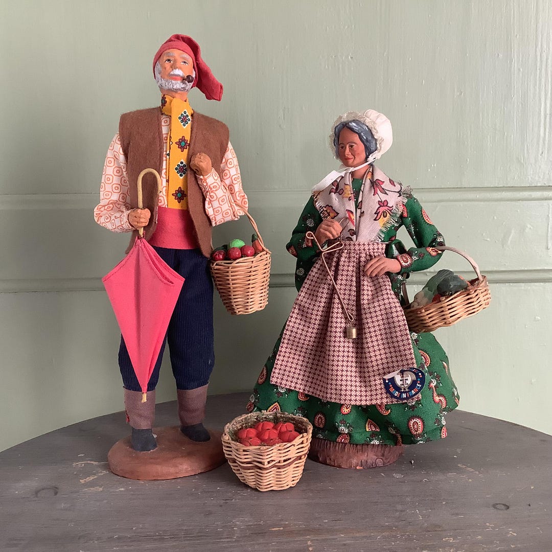 Pair French Vintage Terracotta Dressed Santons From Provence, Vintage ...