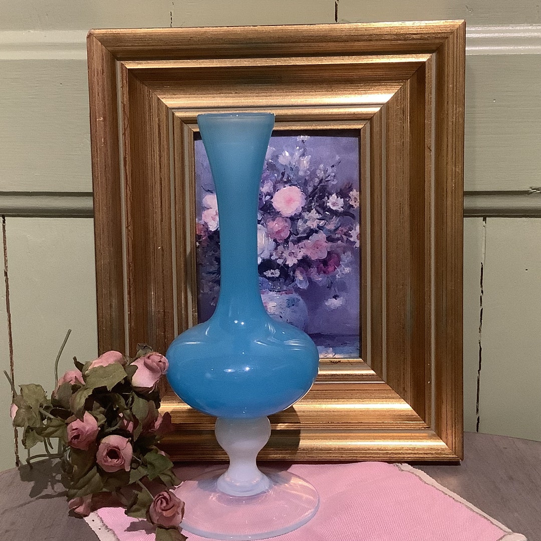 Opaline Milk Glass Vase Blue,white, Clear Glass , Vintage French Vase, Mid Century 1960s - Etsy