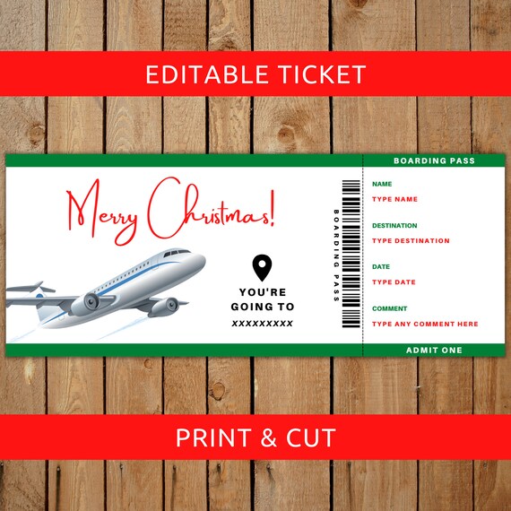 Text Editable Instant Download Surprise Trip Plane Ticket Gift Airplane ...