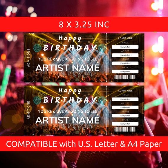 Paper & Party Supplies Surprise Concert Gift Voucher Certificate Fake ...