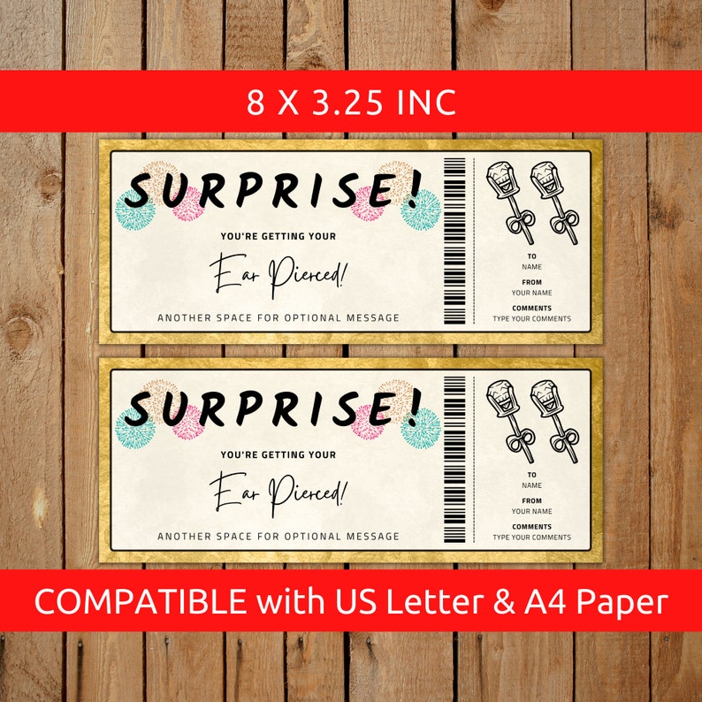 Ear Piercing Certificate Template Surprise Gift Voucher Etsy UK
