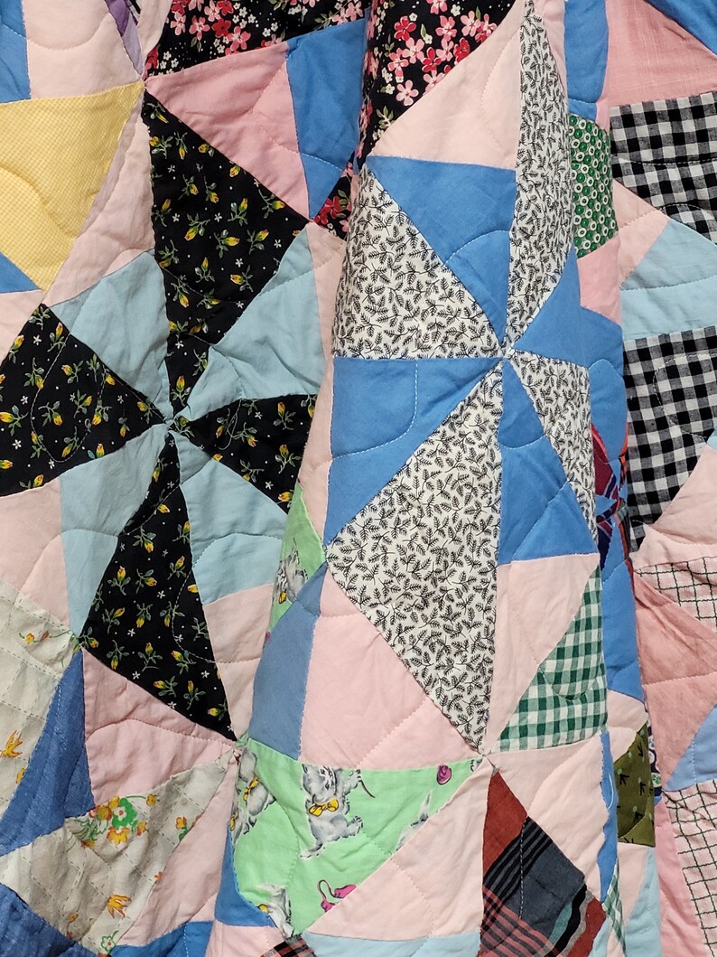 Vintage Old-fashioned Pinwheel Quilt, Handmade Gift, Handmade Quilt ...