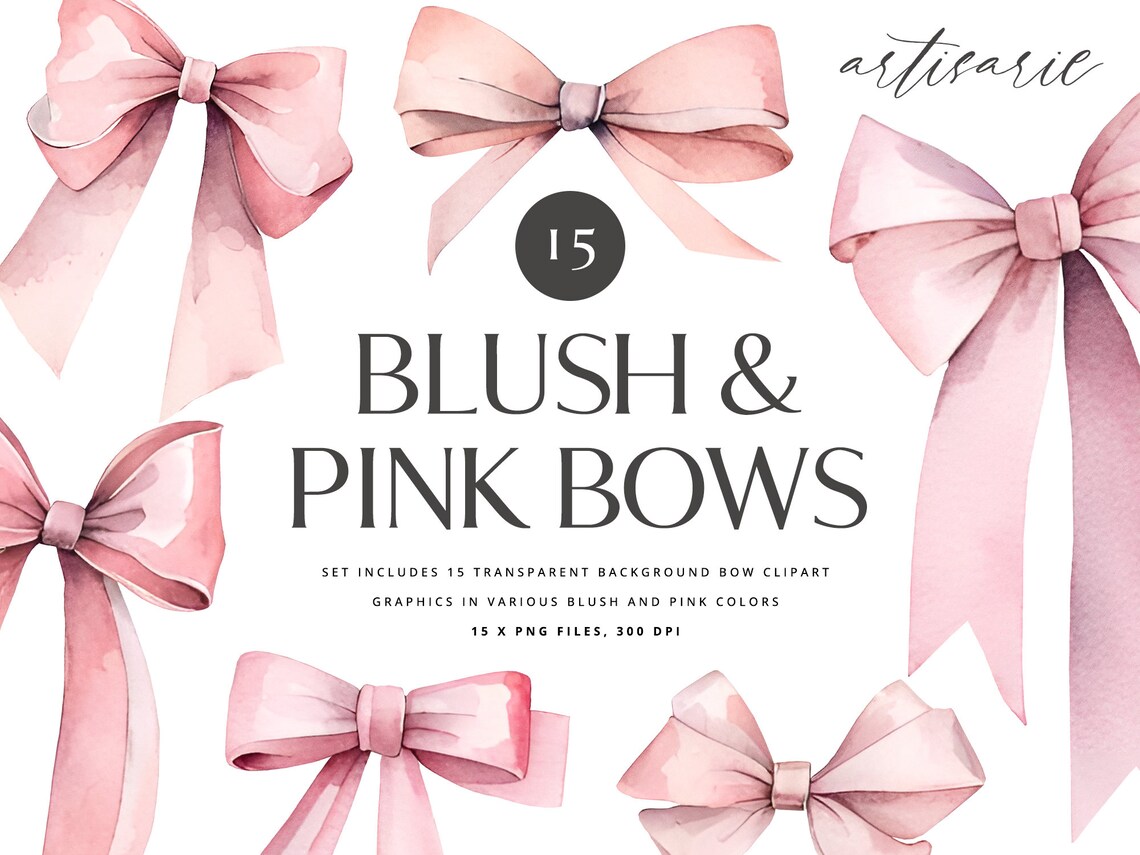 15 Pink Bow Illustrations, Bow Clipart, Pink Bow Clipart, Bow Art Set ...