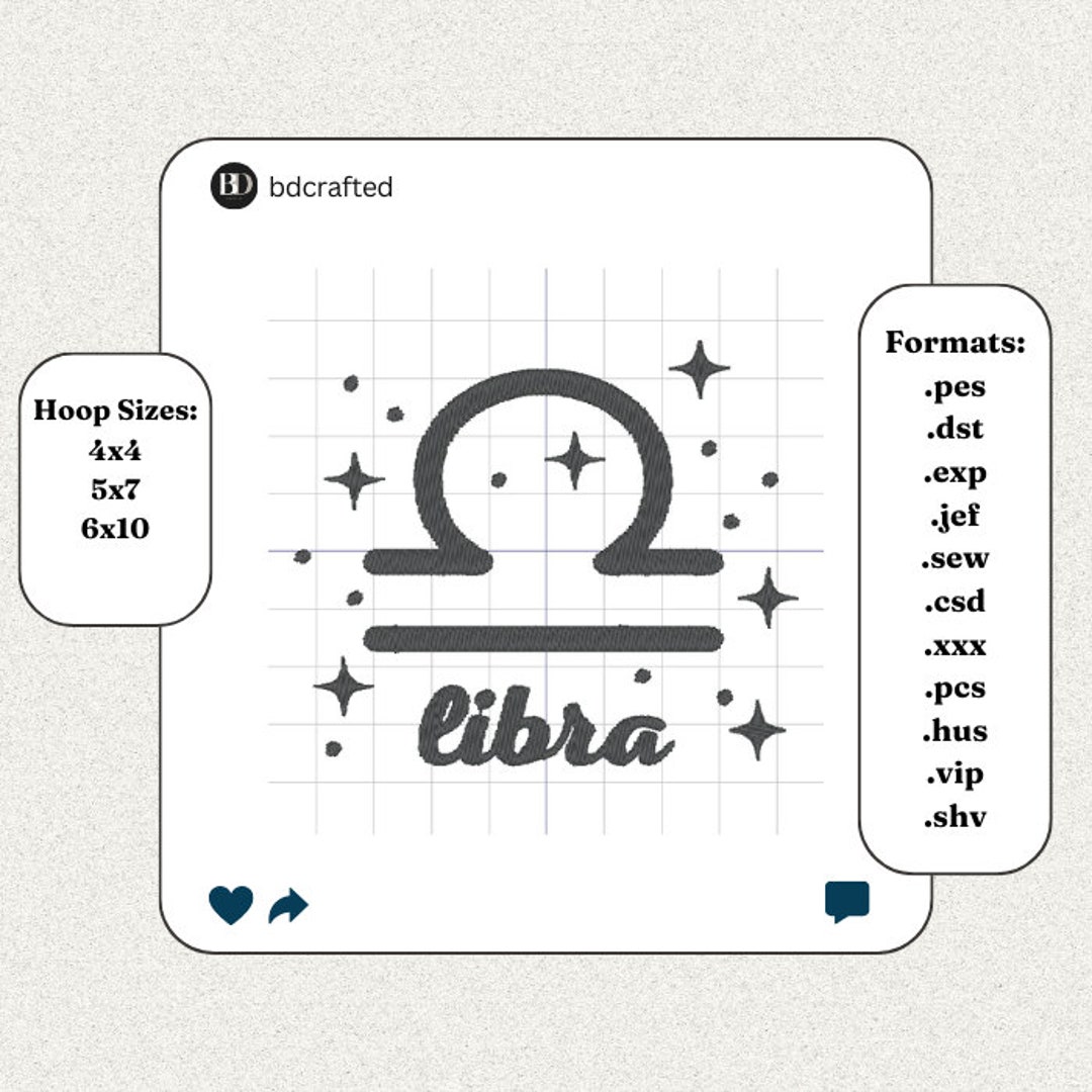 Libra Zodiac Sign Astrology Embroidery Design File 4x4 5x7 6x10 File ...