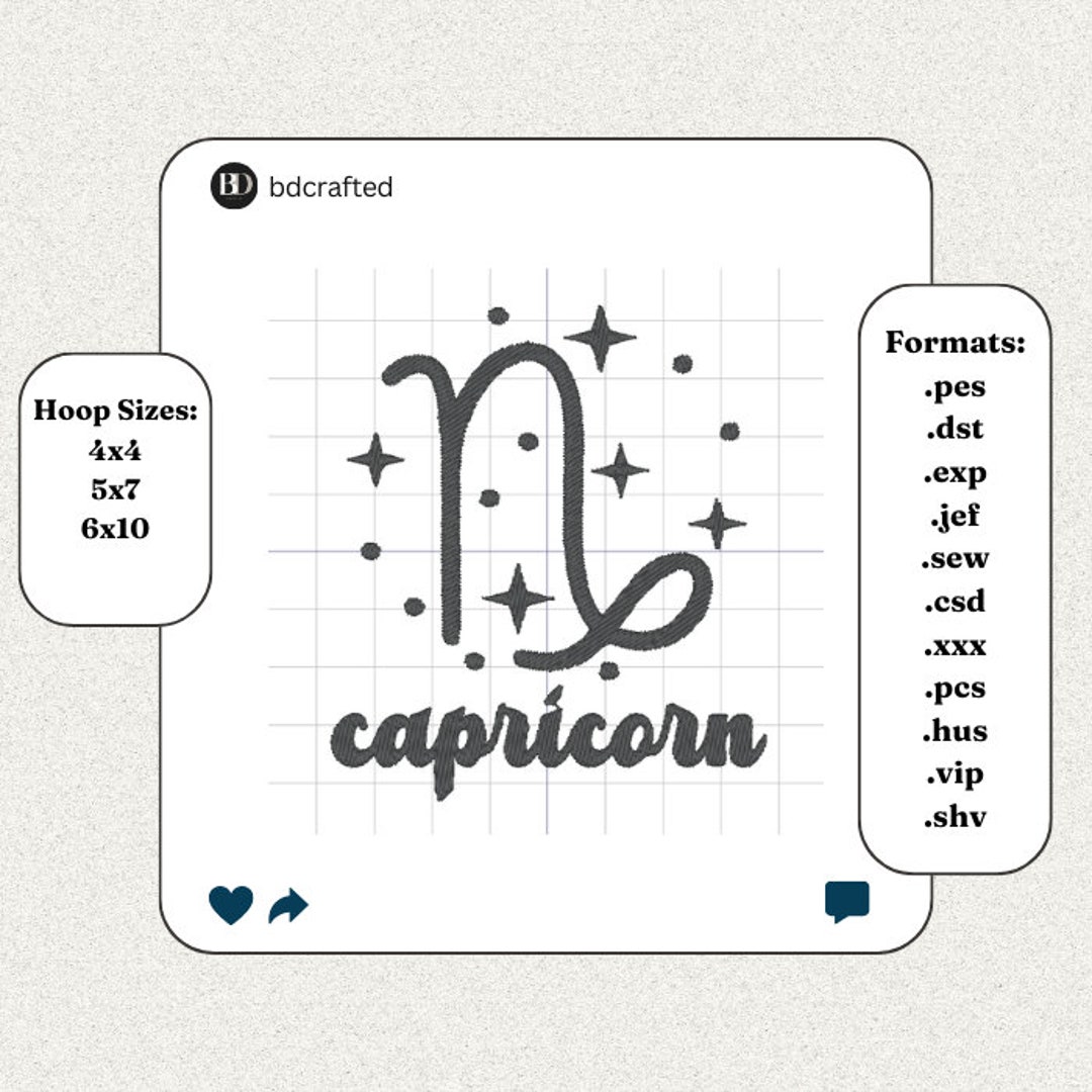 Capricorn Zodiac Sign Astrology Embroidery Design File 4x4 5x7 6x10 ...