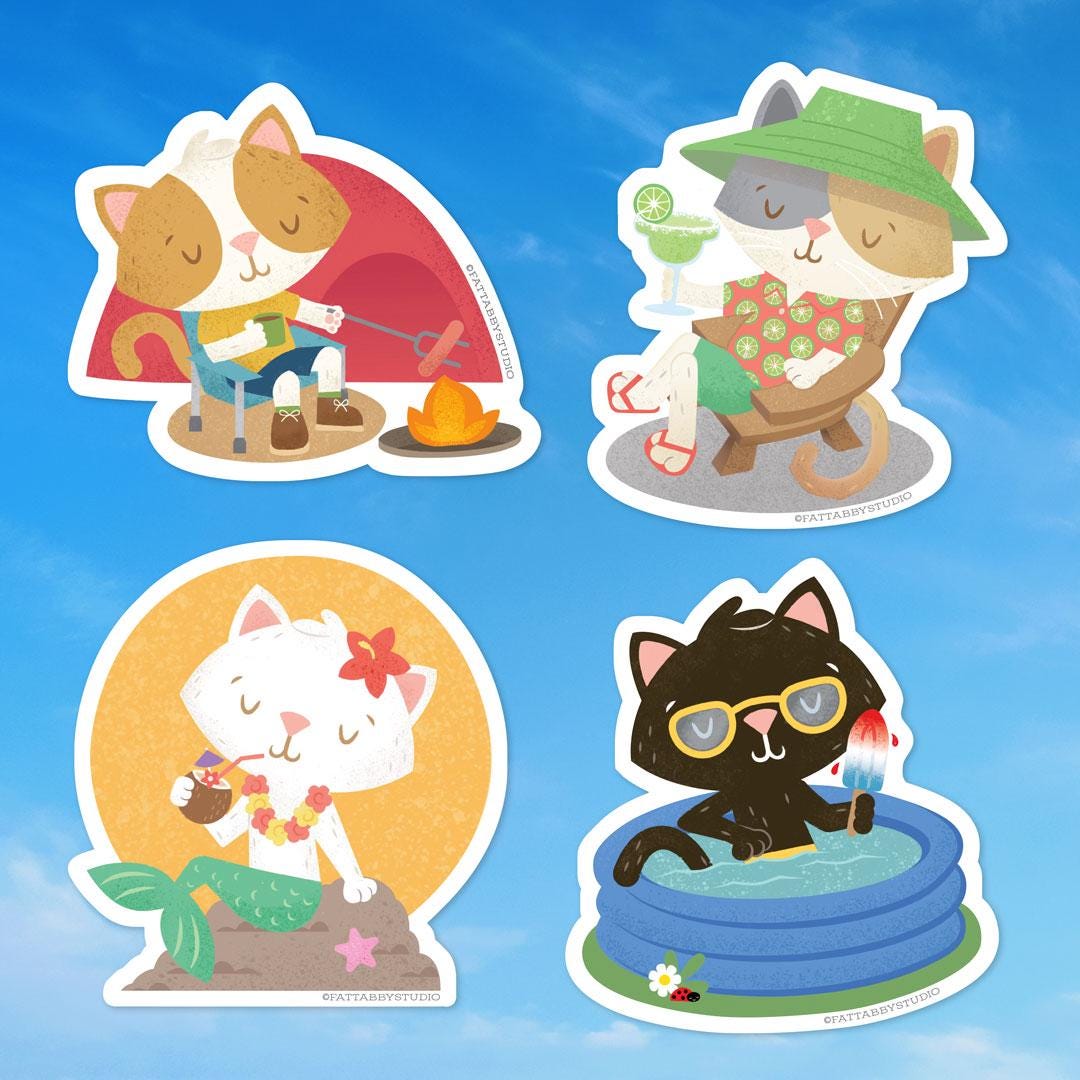 Cat Days of Summer Series Sticker Set - Etsy