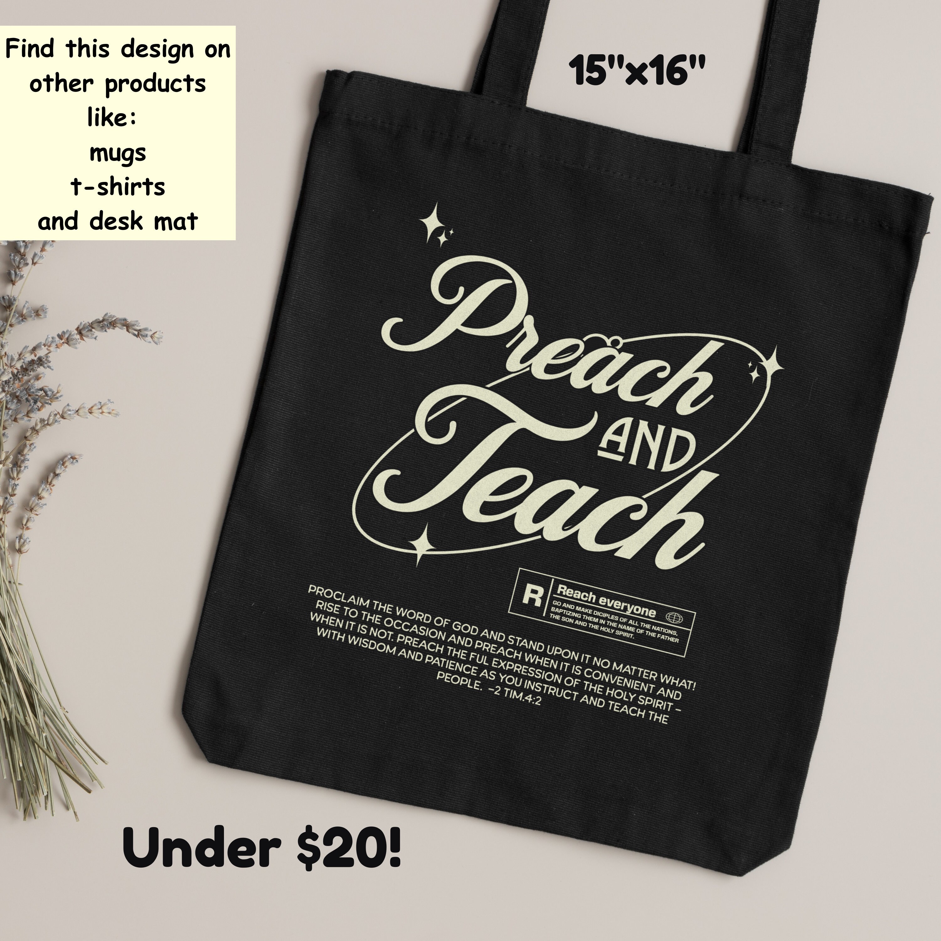Preach and Teach Black Canvas Tote Bag - Christian Bible Verse - Etsy