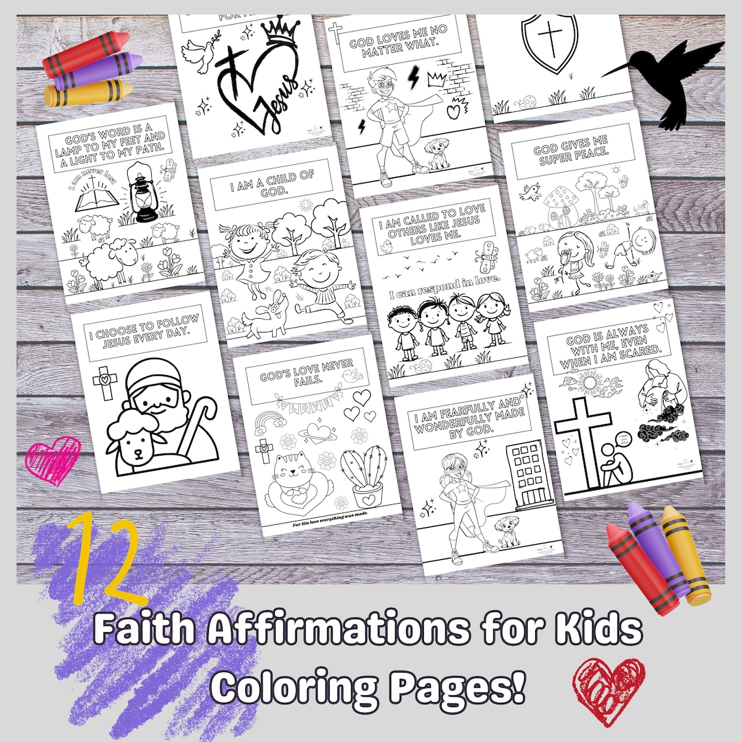 Christian Faith Affirmations for Kids Printable Coloring Pages Digital ...