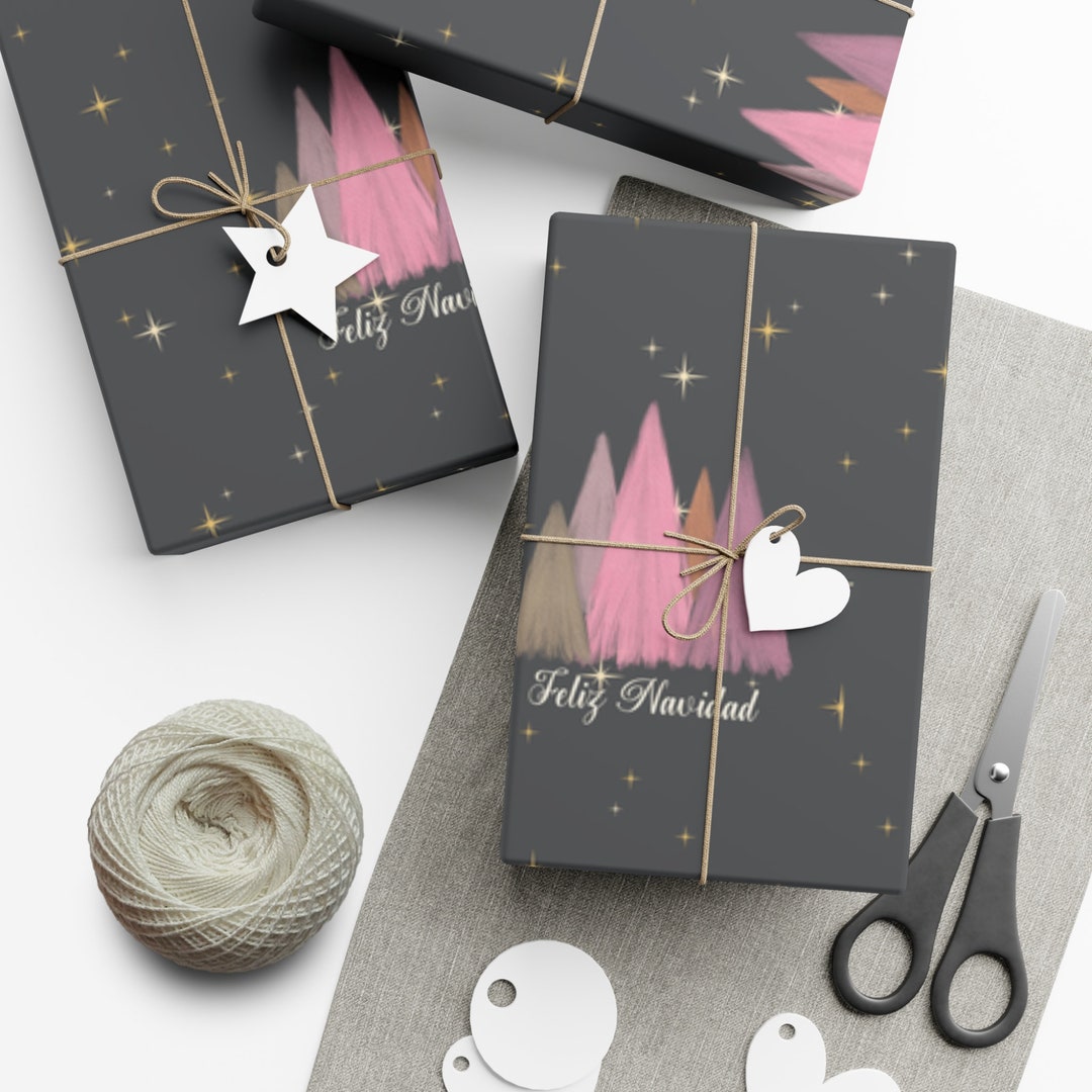 Spanish Gift Wrap Paper Feliz Navidad With Pink Trees Gift Wrap for ...