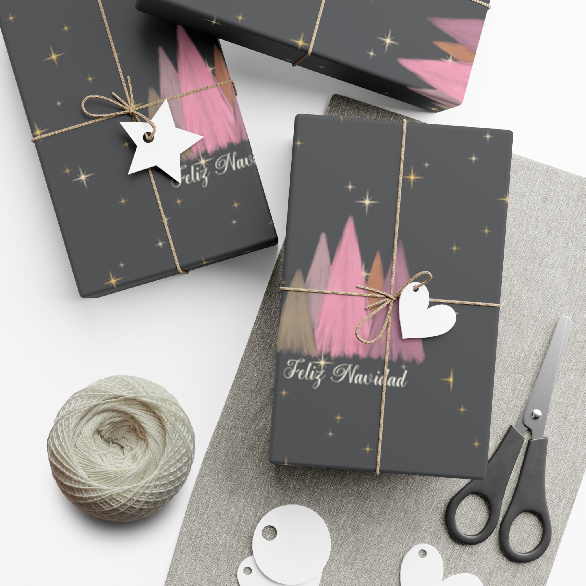 Spanish Gift Wrap Paper Feliz Navidad With Pink Trees Gift Wrap for ...