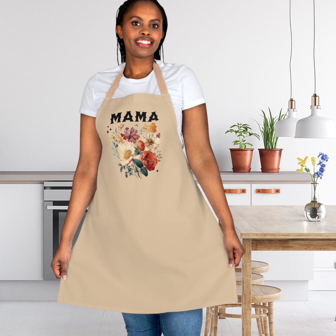 Mama Custom Apron, Sand Color With Wildflower Bouquet on Apron for Mom ...