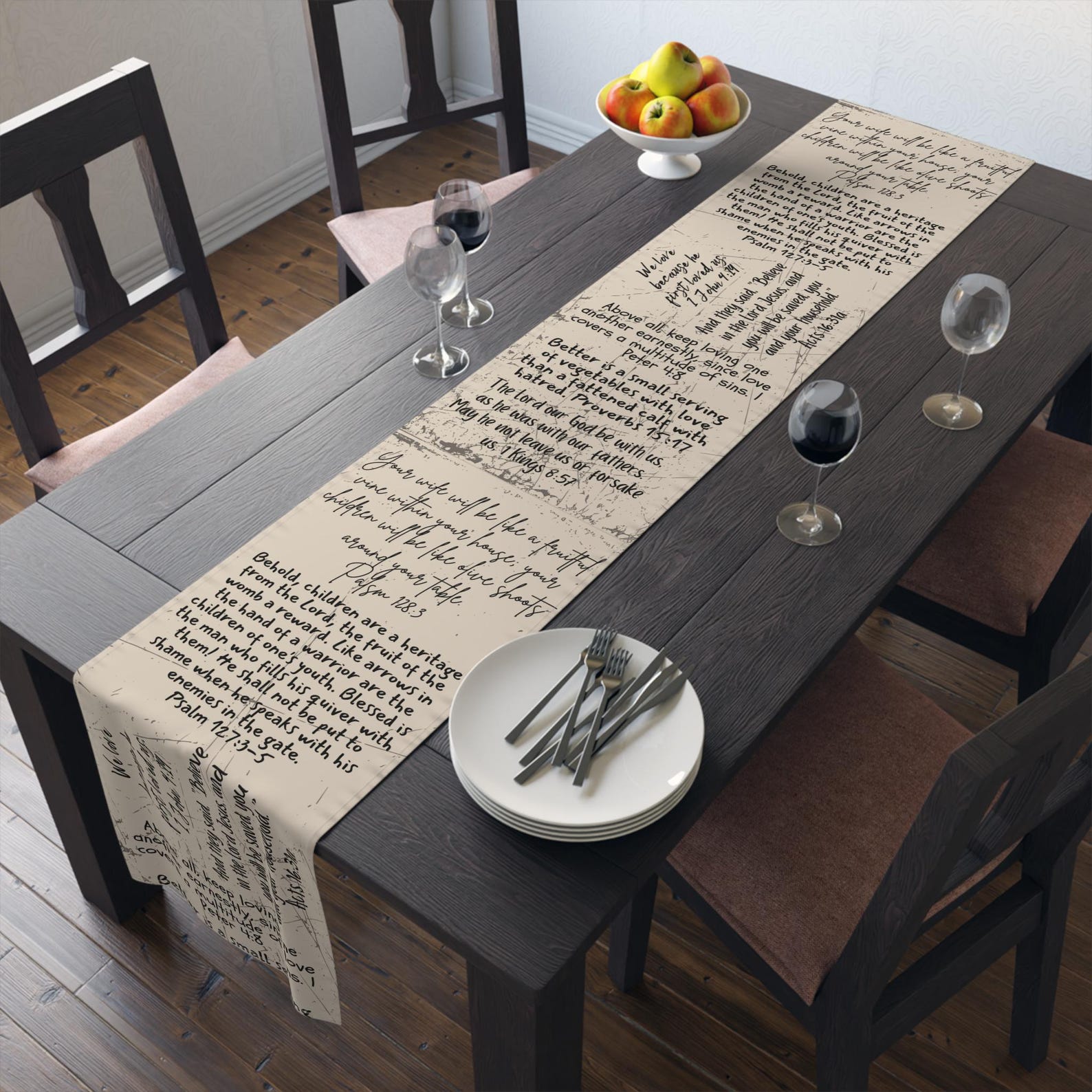 Family Scripture Table Runner, Customizable Bible Verse Cotton Twill or ...