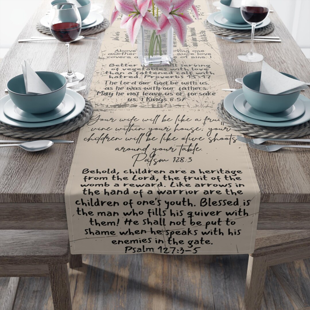 Family Scripture Table Runner, Customizable Bible Verse Cotton Twill or ...