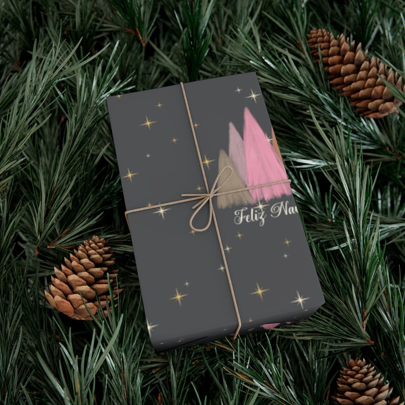 Spanish Gift Wrap Paper Feliz Navidad With Pink Trees Gift Wrap for ...