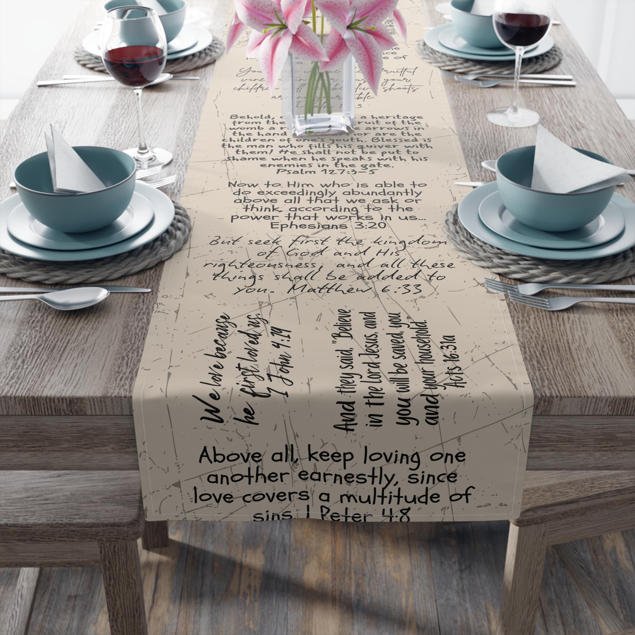 Family Scripture Table Runner, Customizable Bible Verse Cotton Twill or ...